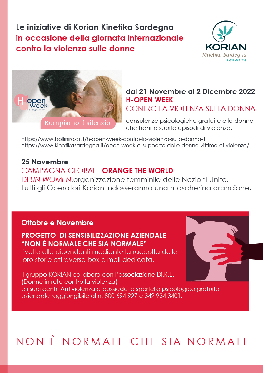 Kinetika Sardegna | Iniziative per la giornata contro la violenza sulle donne | Korian Sanità